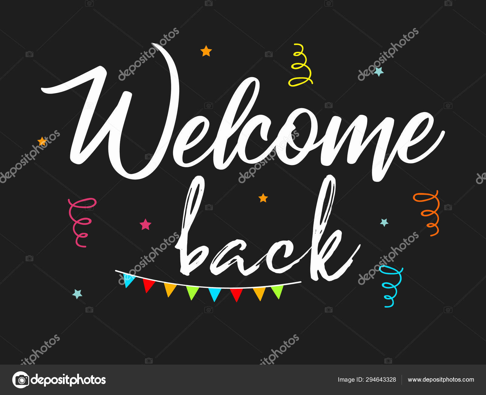 Welcome Back Illustration Black Background Colorful Confetti Stock ...
