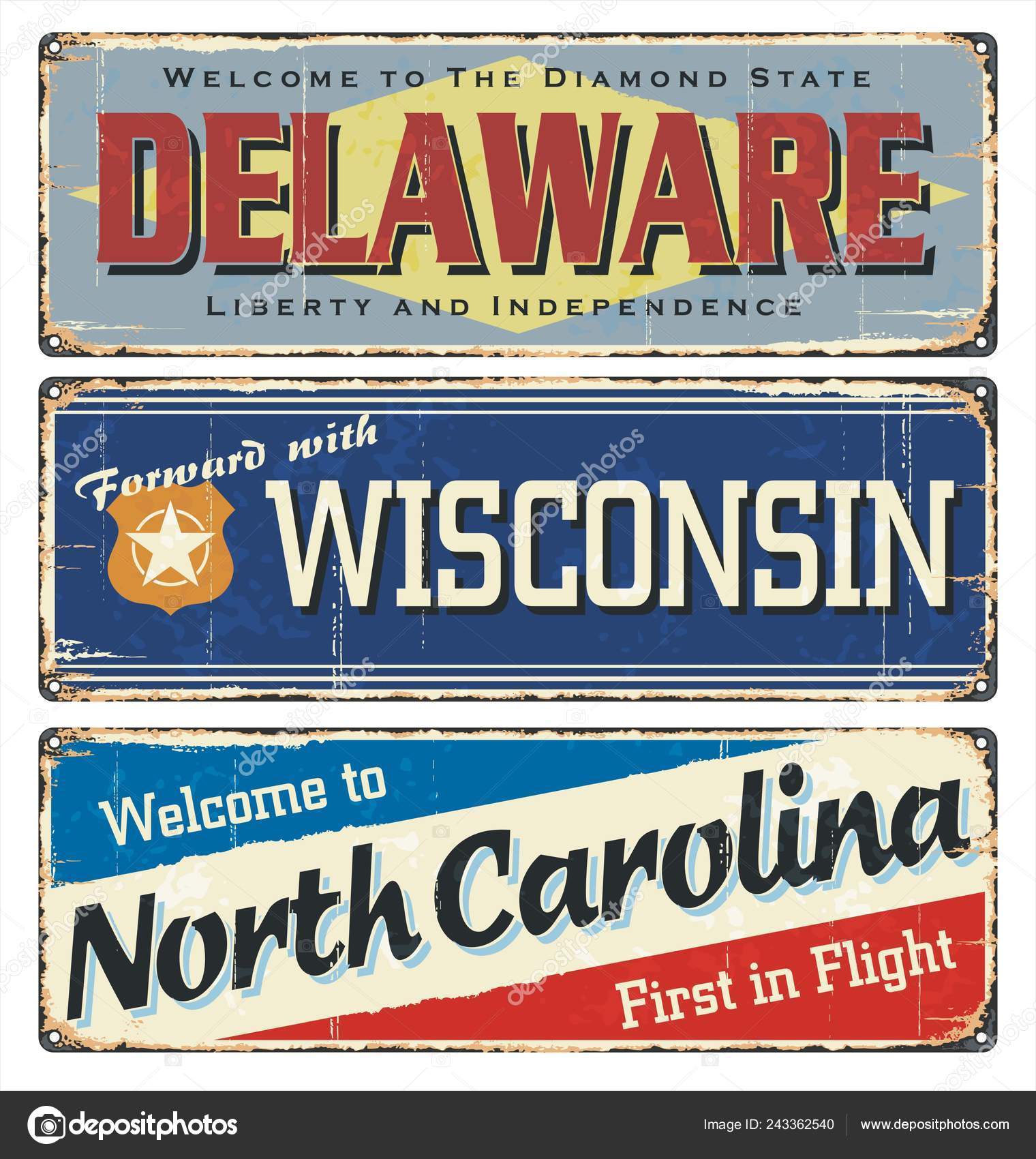 Vintage Tin Sign Collection America State All States Retro Souvenirs ...