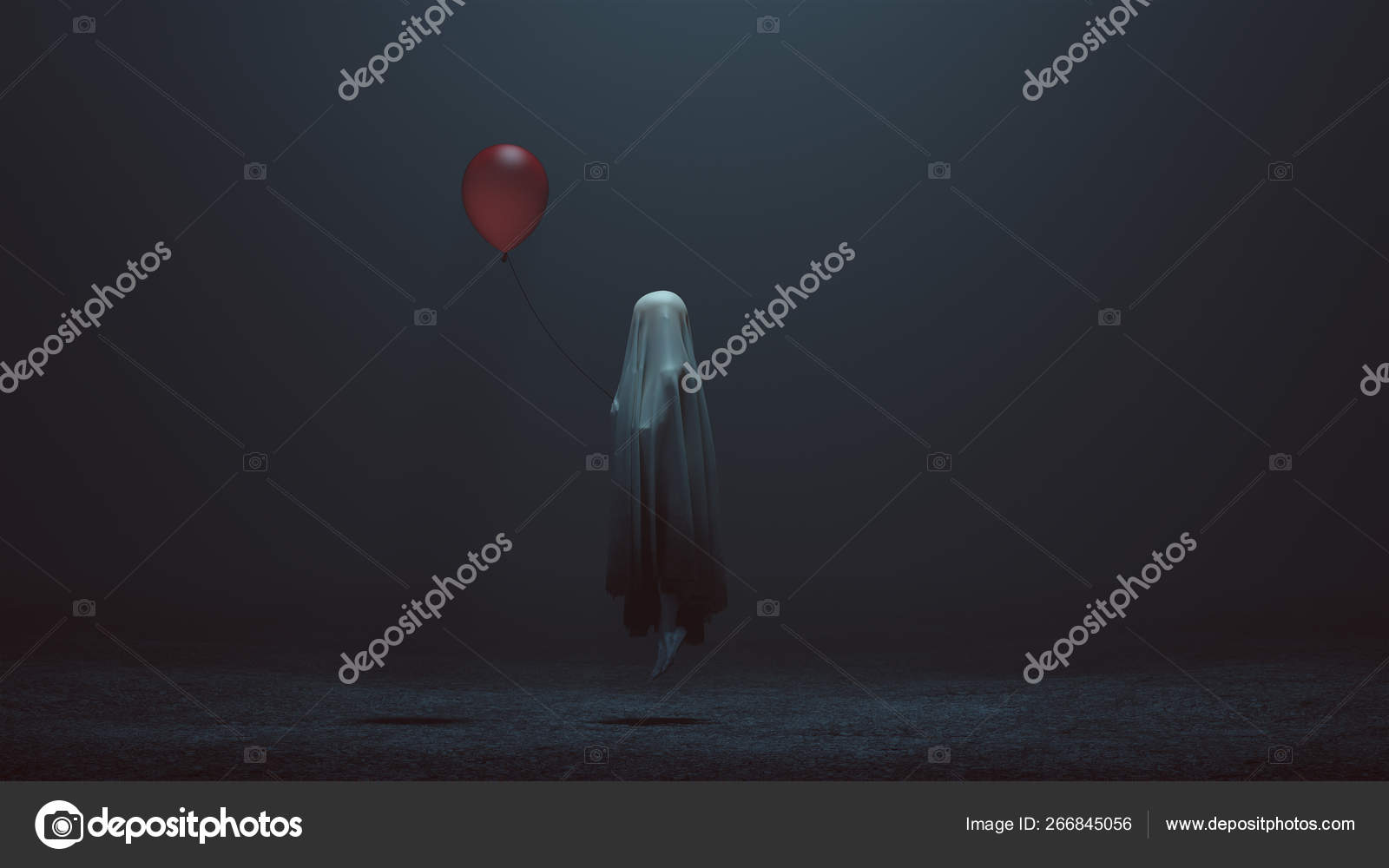 Floating Evil Spirit Child Red Balloon Foggy Void Left Illustration ...