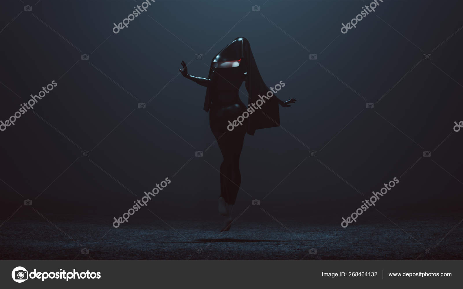 Floating Black Demon Nun Psiquiatra Embrulhado Futurista Alta Costura ...