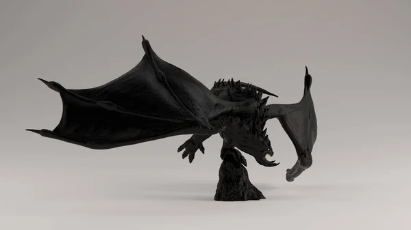 Black Horned Winged Black Dragon with Gold Teeth and Eyes 3d ...