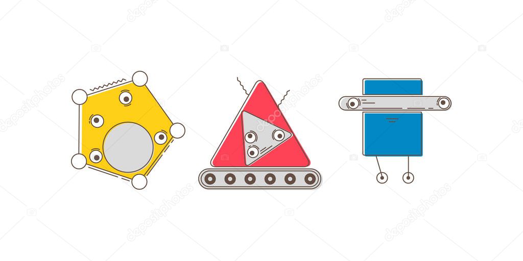 tres robots hechos en casa de formas geométricas de diferentes colores 2024