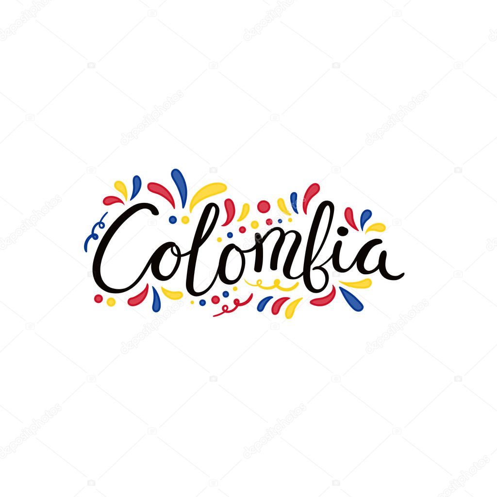 Letras caligráficas manuscritas citan a Colombia con elementos ...