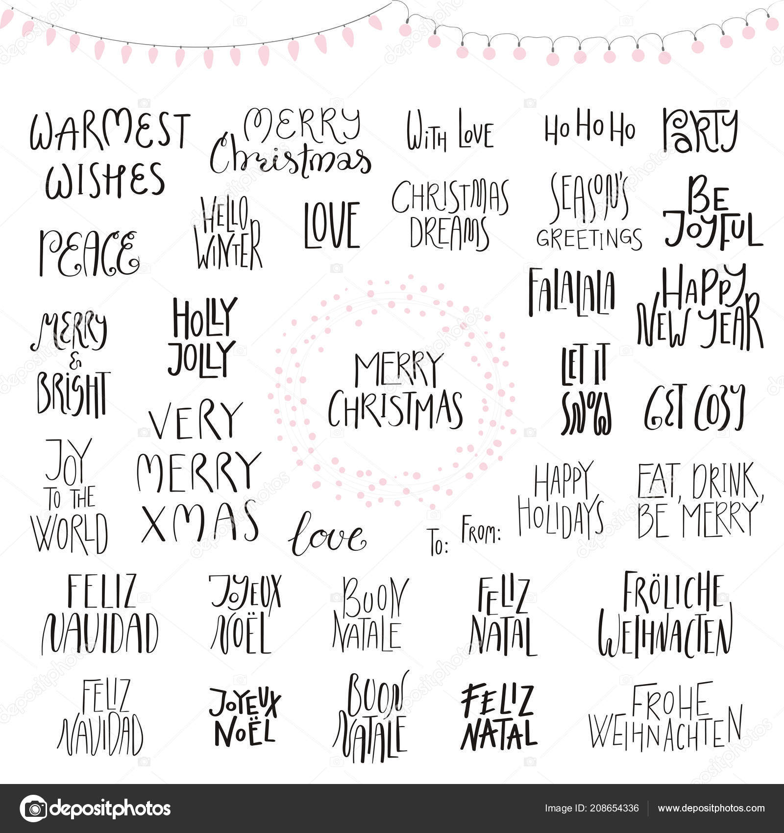 Big Set Christmas Lettering Quotes Frame Lights Isolated White ...