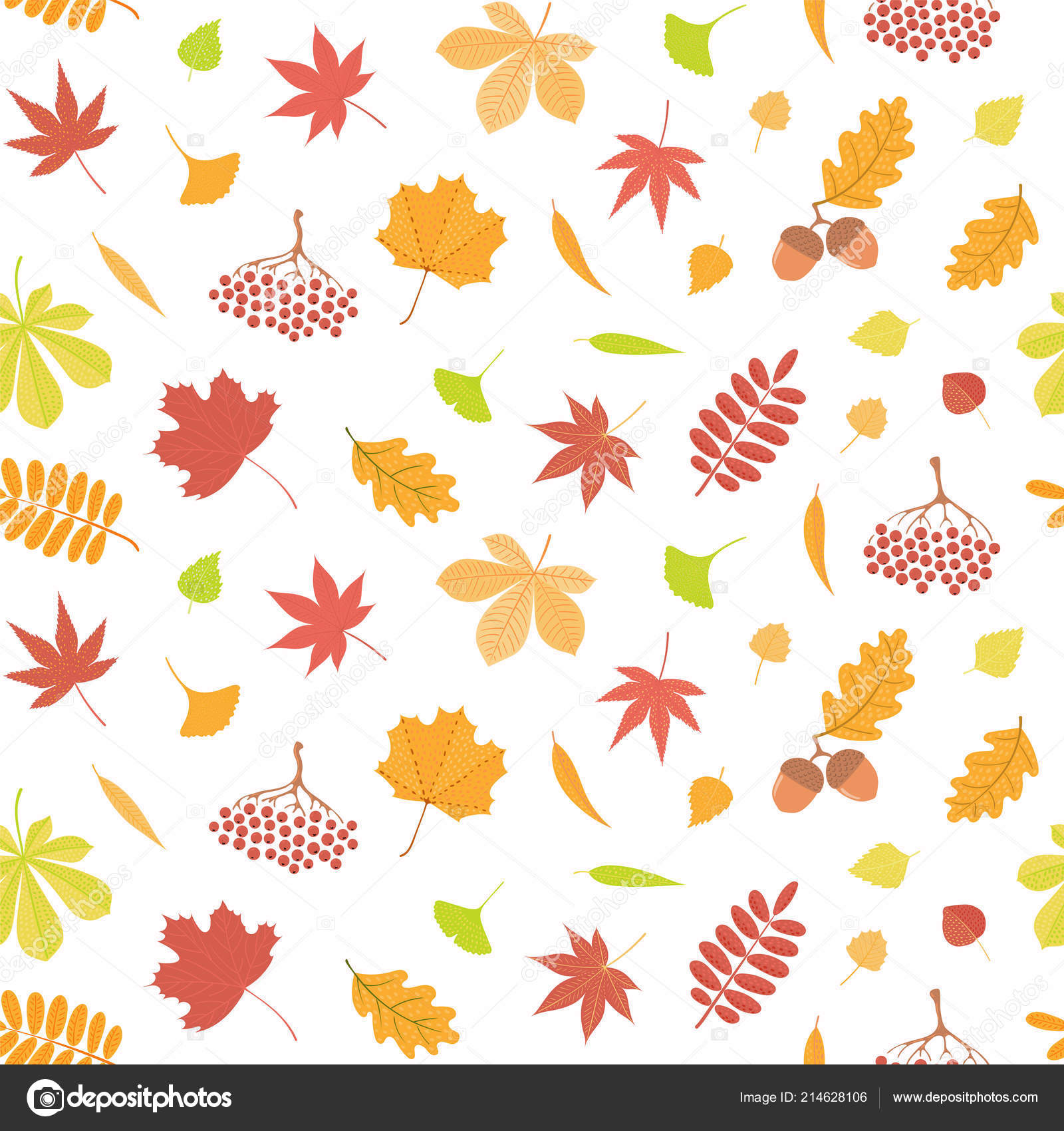 Seamless Repeat Pattern Different Falling Leaves White Background Hand ...
