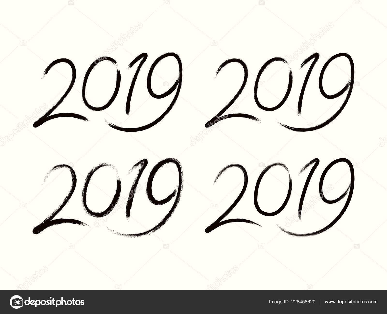 Set Hand Written Numbers 2019 Isolated White Background Hand Drawn ...
