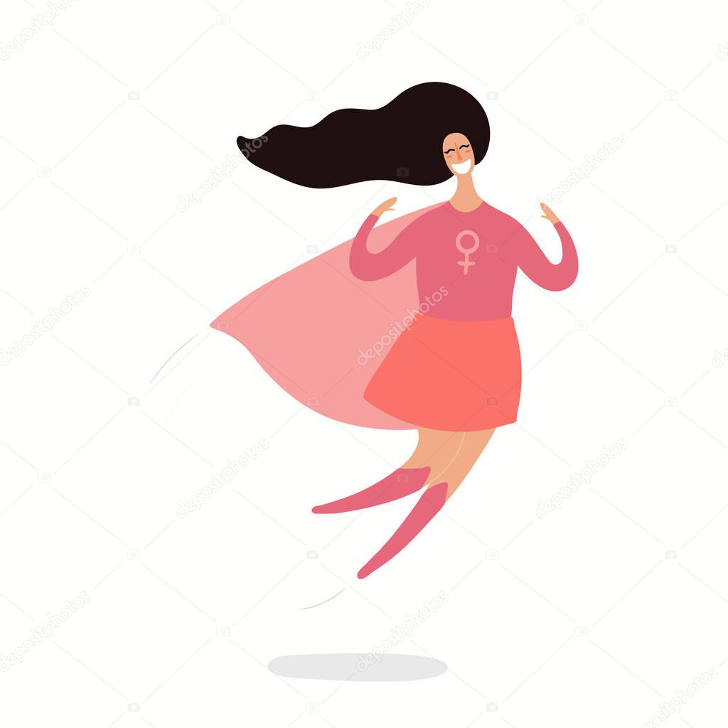 Ilustraci n vectorial dibujada a mano de una mujer feliz volando Aislado sobre fondo blanco ...