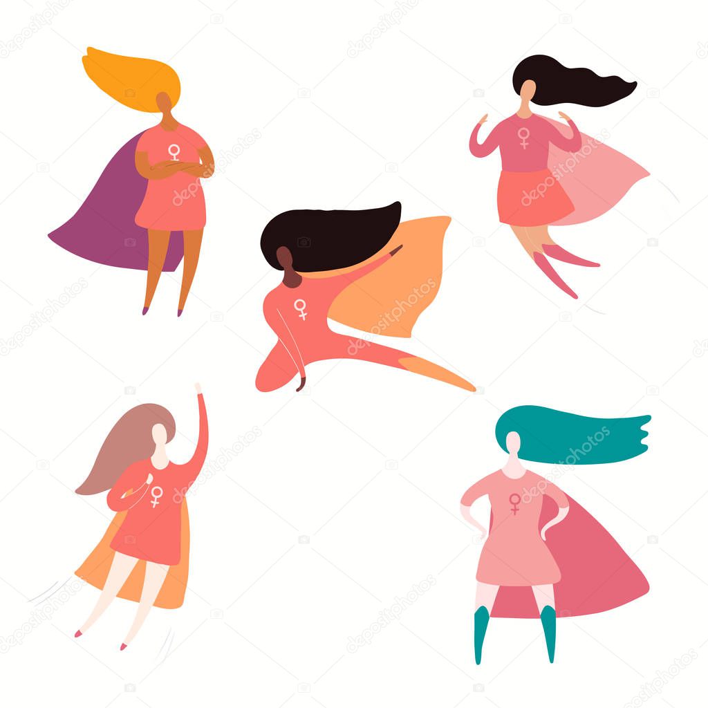 Conjunto de diversas mujeres superh roes Aislado sobre fondo blanco, ilustraci n vectorial ...