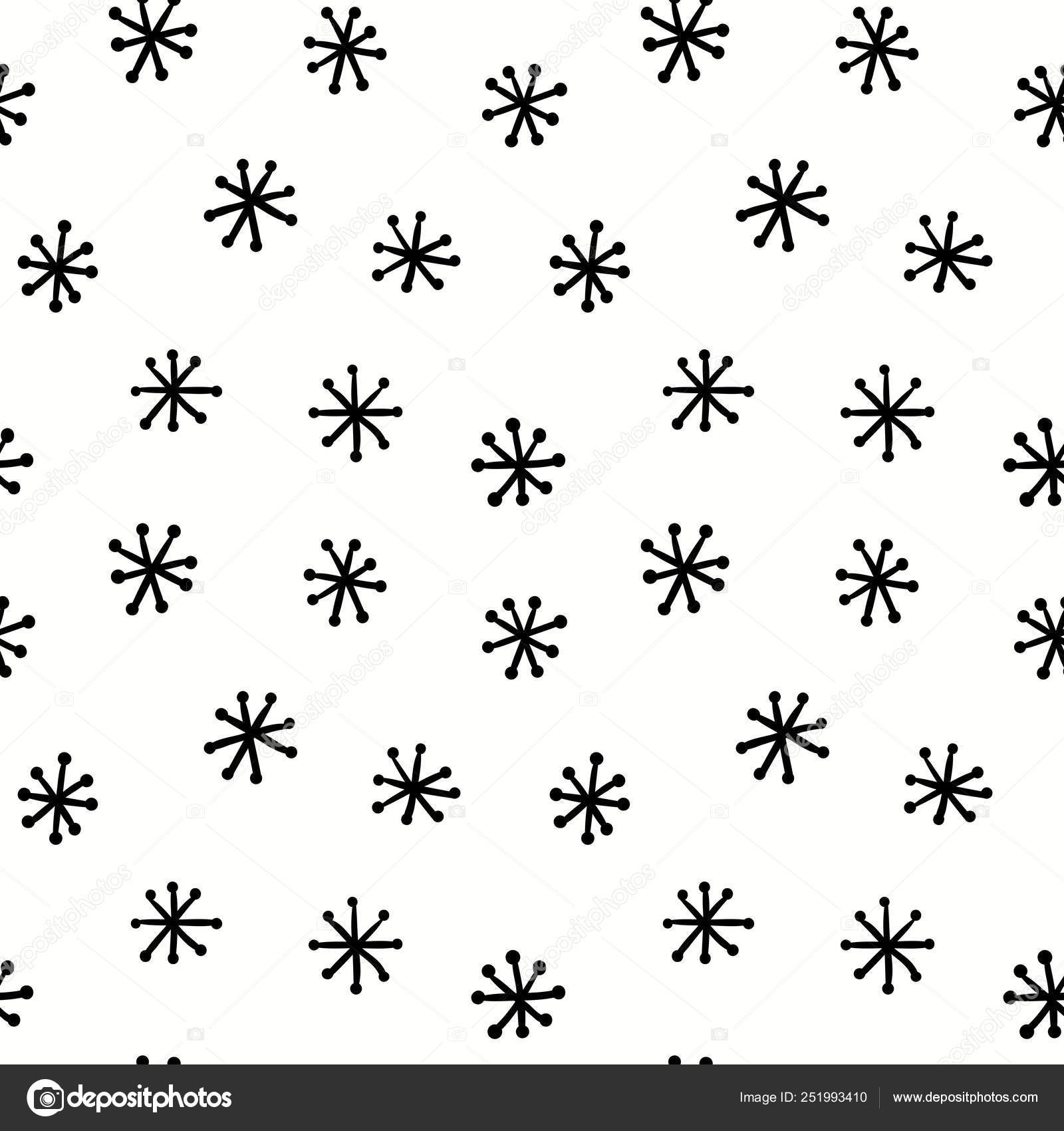 Hand Drawn Seamless Pattern Black Snowflakes White Background Vector ...