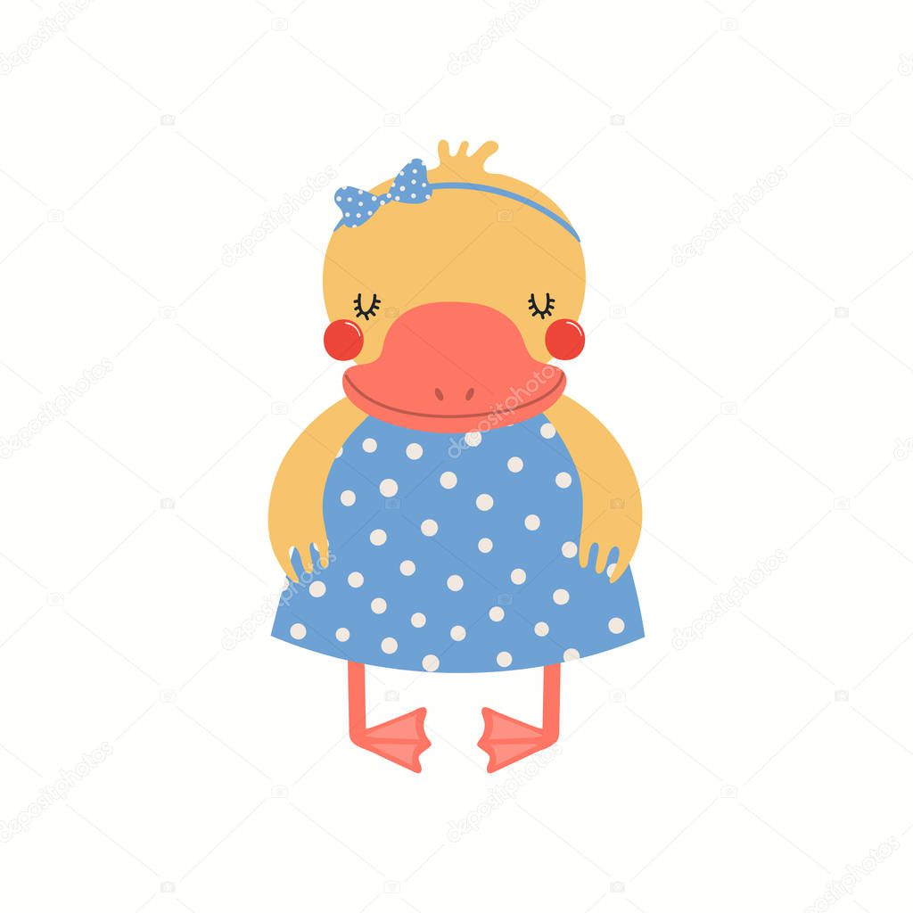 Ilustraci n vectorial dibujada a mano de linda chica de pato divertido en vestido aislado sobre ...