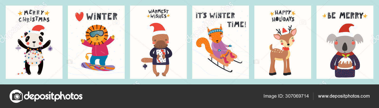 Collection Greeting Cards Cute Animals Christmas Activities Gifts ...