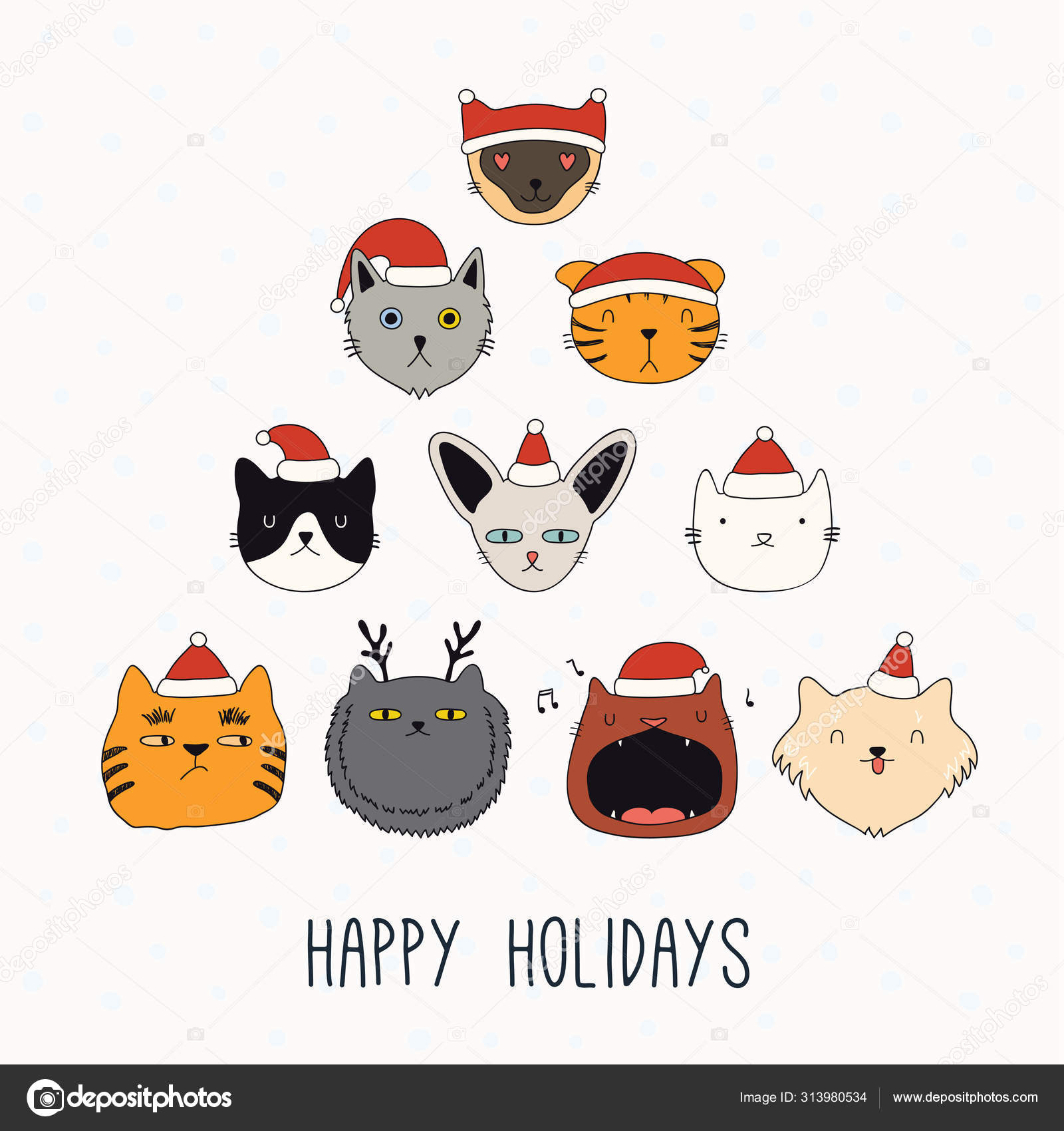 Hand Drawn Card Banner Cute Different Cats Faces Santa Claus Stock ...