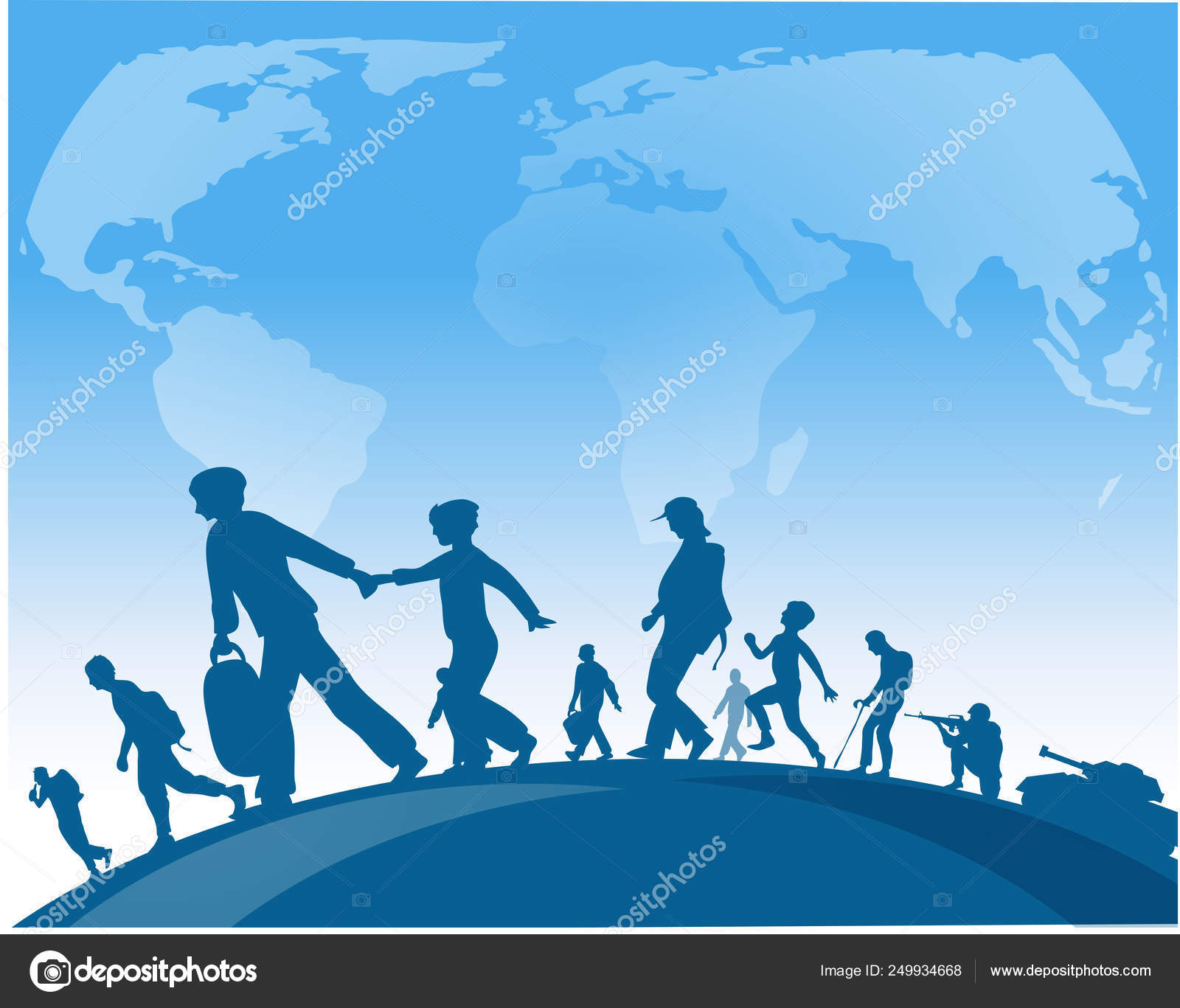 Immigration people walk under world map background Stock Vector by ...