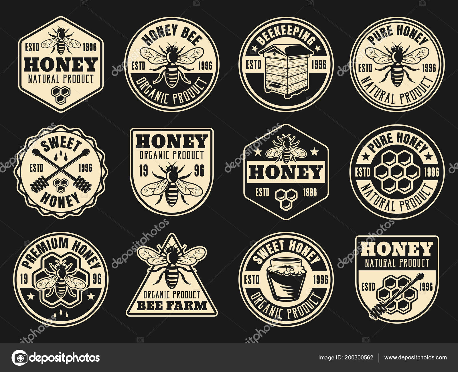 Peternak lebah dan madu vektor koleksi lencana Vektor Stok oleh ©Flat ...