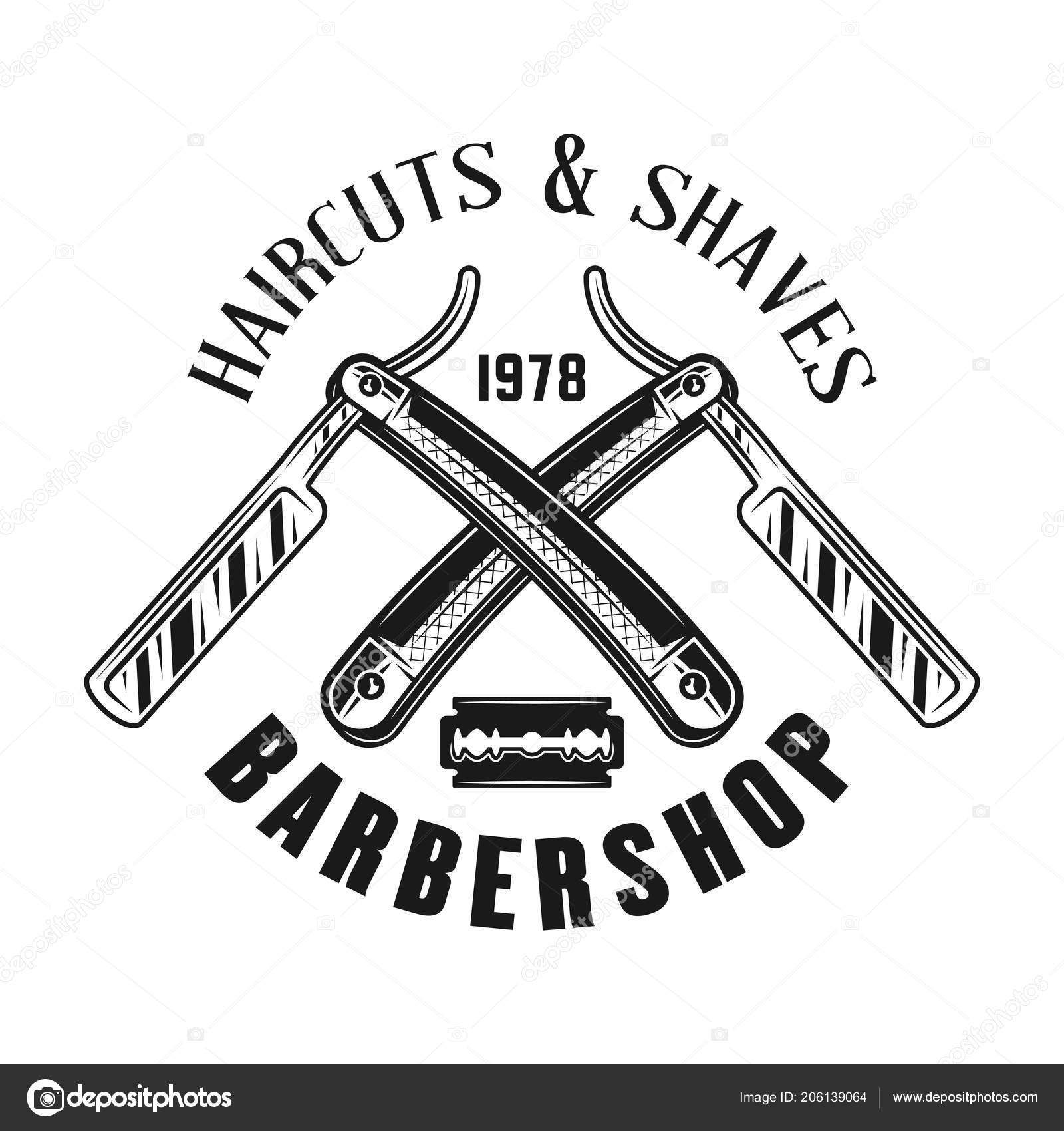 Barbershop emblem with two crossed straight razors Stock Vector Image ...