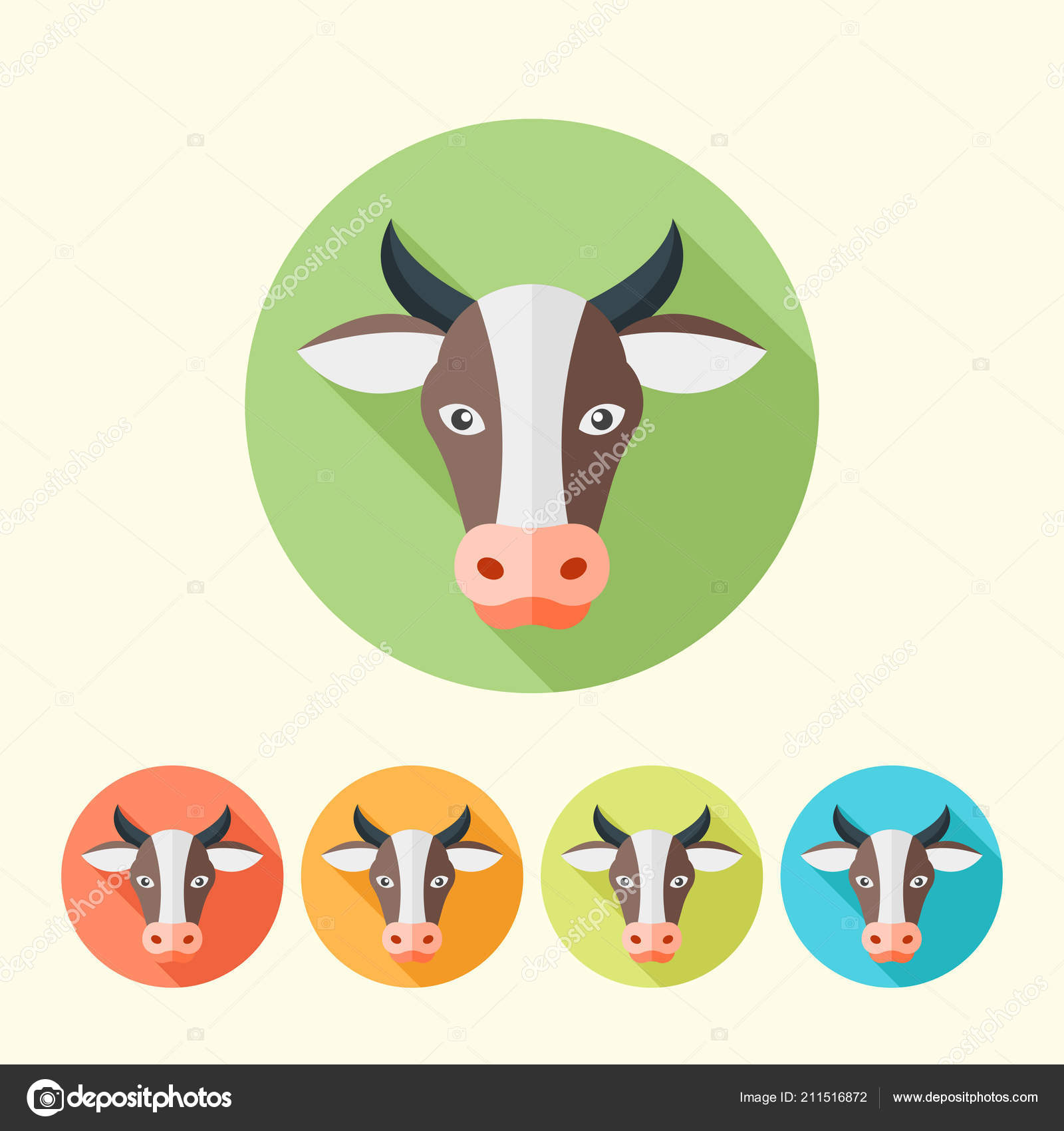 Cow head vector flat round icons with long shadow Stock Vector Image by ...