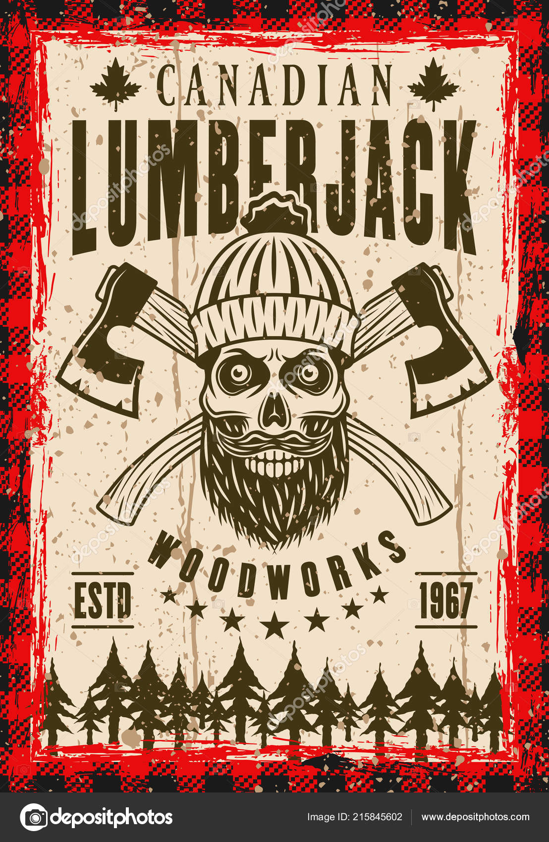 Lumberjack vector poster with bearded skull Stock Vector Image by ©Flat ...