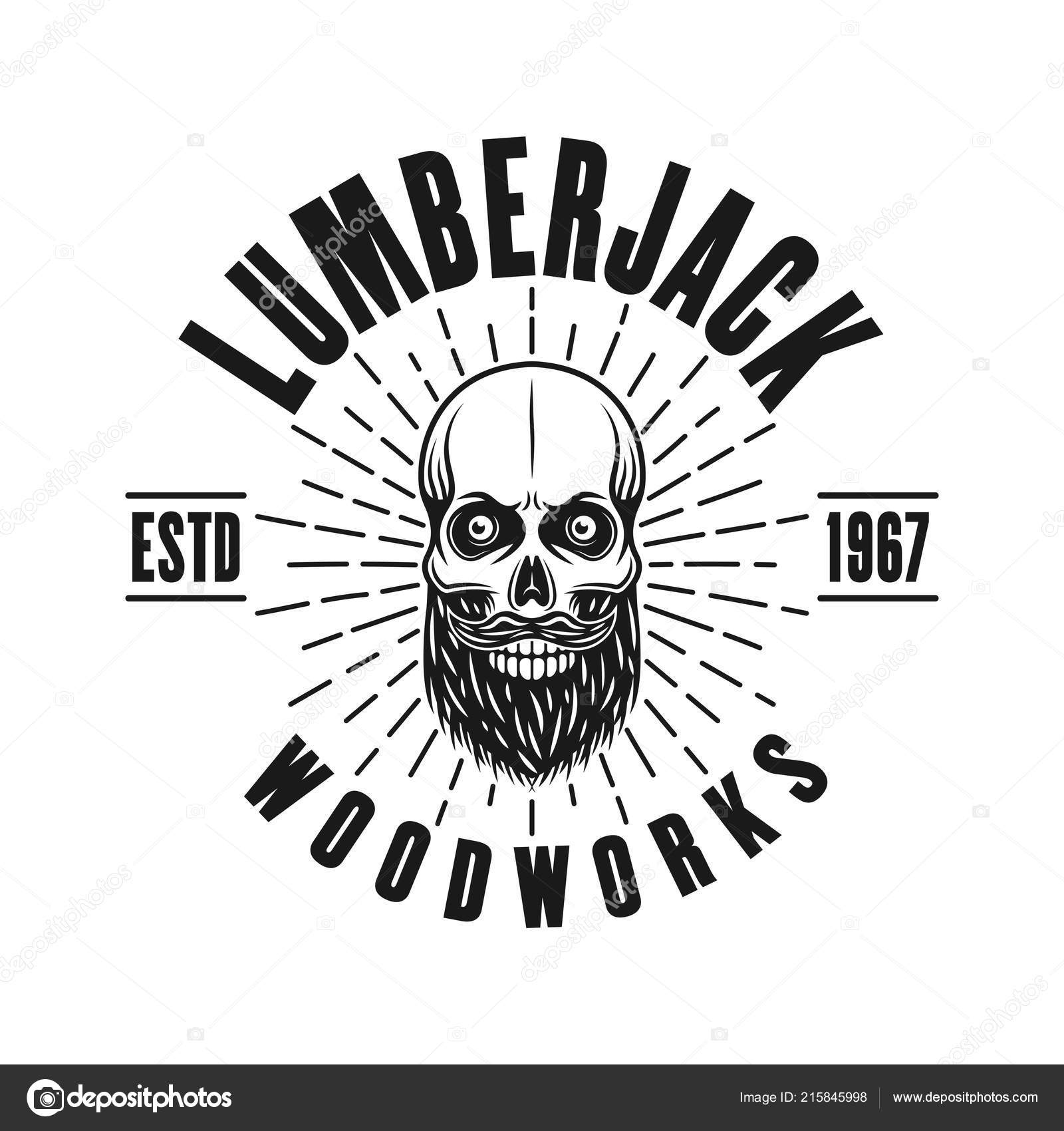 Lumberjack emblem with bearded skull and rays Stock Vector Image by ...