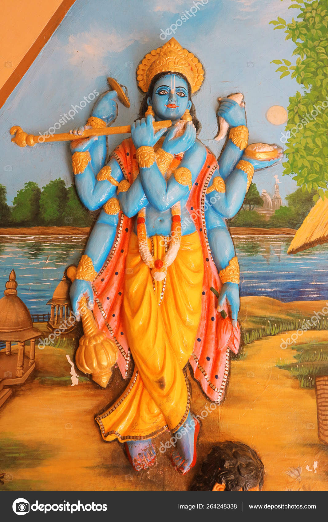 Six Dimensional Form God Uniting Krishna Vishnu Fragment Wall Art Stock ...