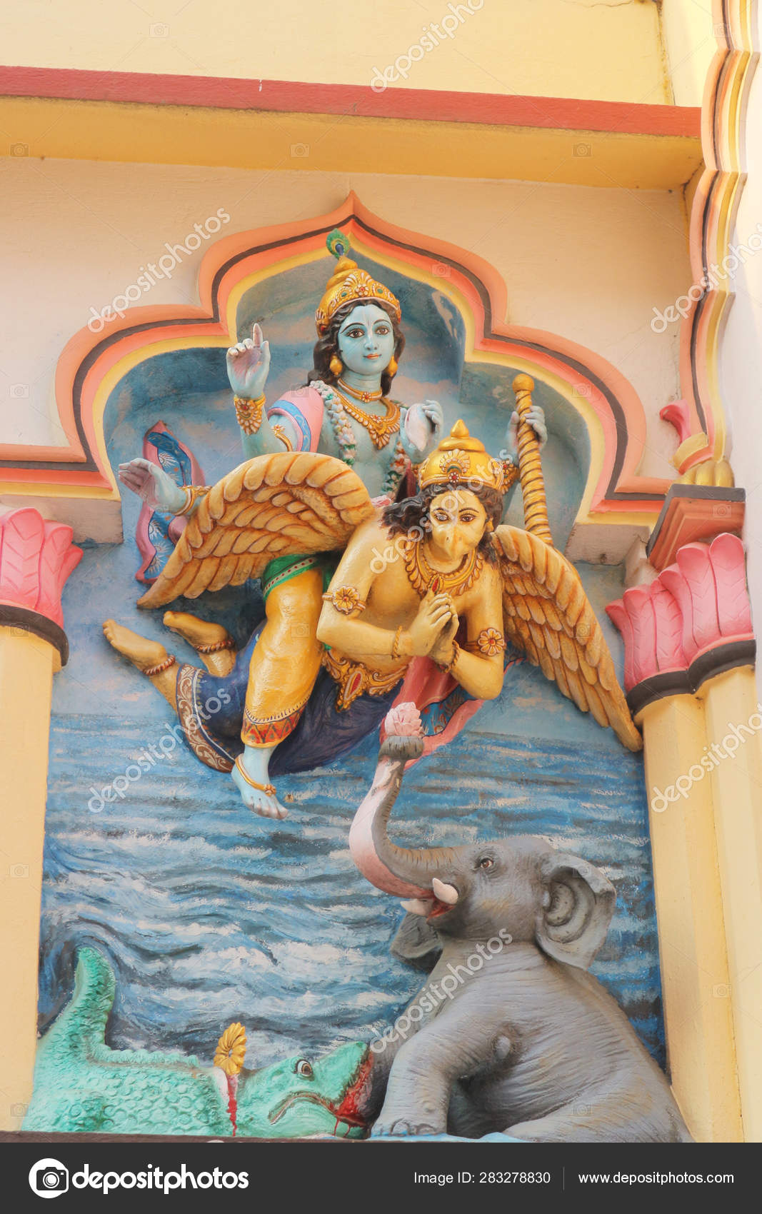 Lord Vishnu Flies Sitting Garuda Rescues Elephant Gajendra Crocodile ...