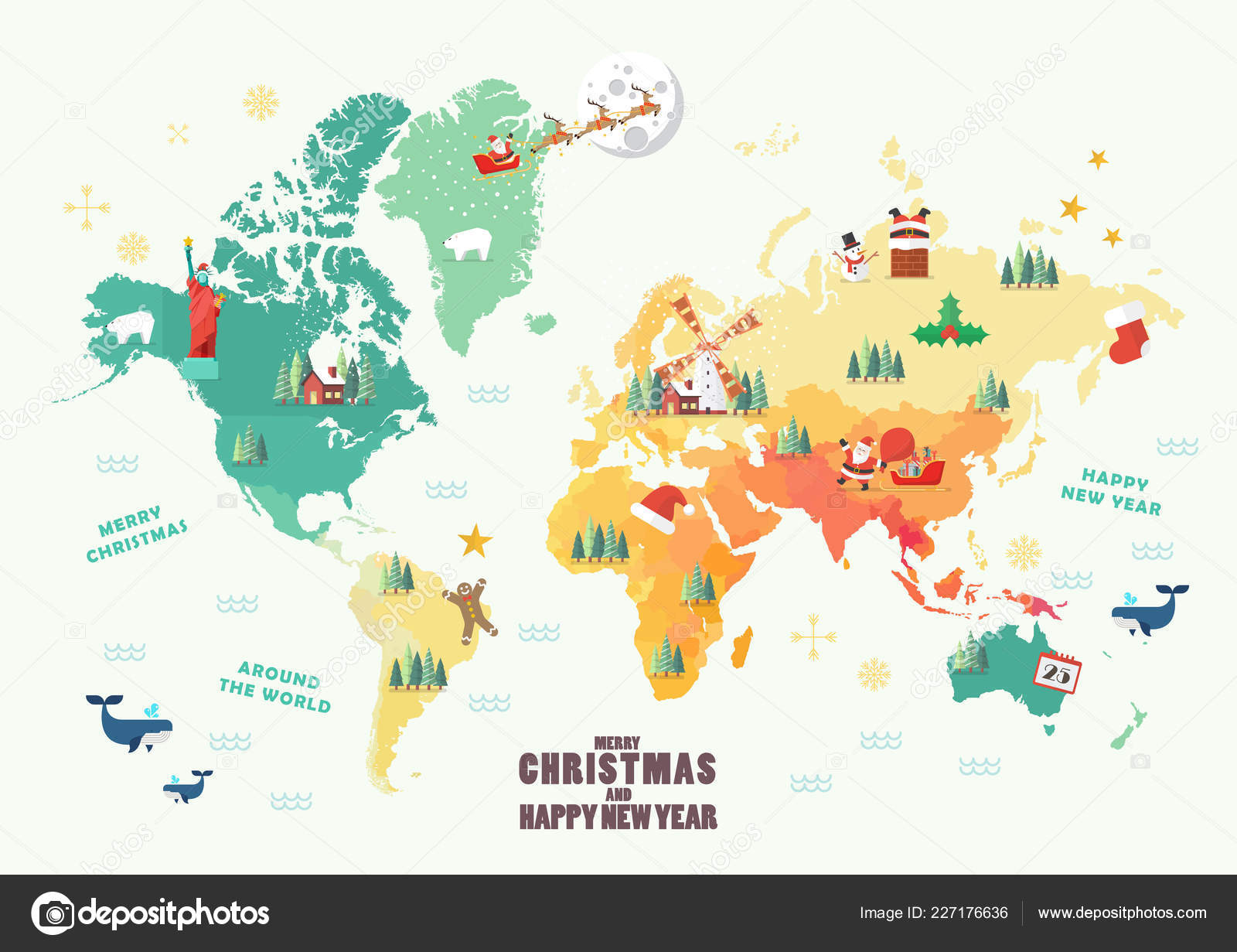 World Map Christmas Elements Vector Illustration Stock Vector by ...