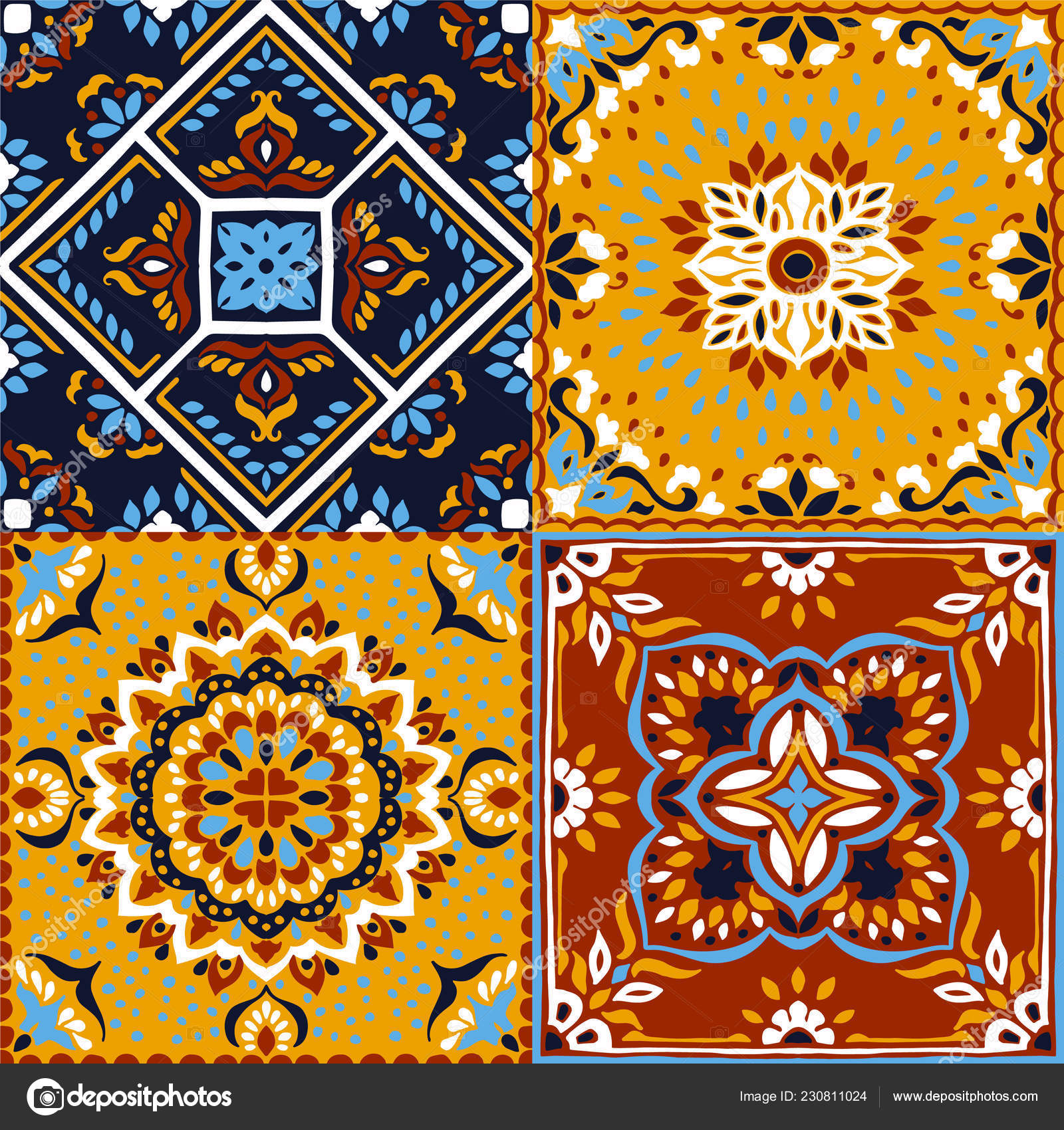 Talavera pattern. Indian patchwork. Azulejos portugal. Turkish ornament. Moroccan tile mosaic ...