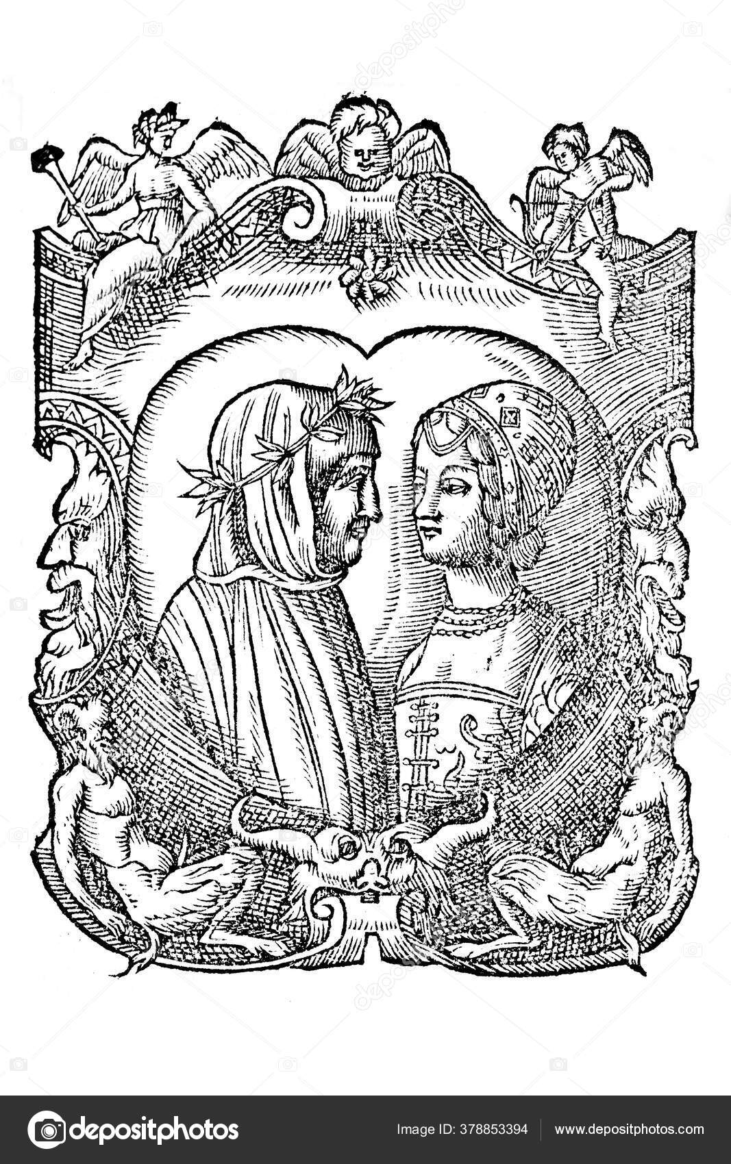 Portrait Petrarch Laura Epitaph Engraving 1551S Italian Scholar Poet ...