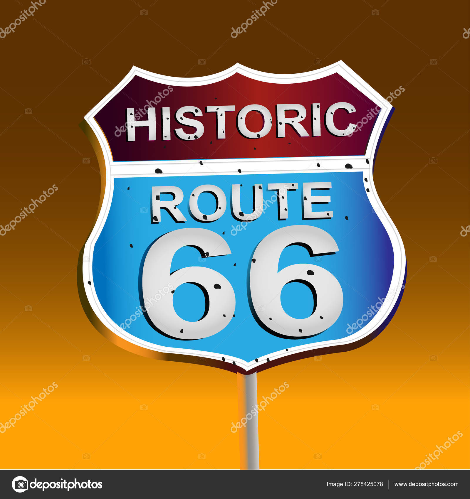 Ruta 66, firma 66. Señal de tráfico histórica Vector de stock por ...