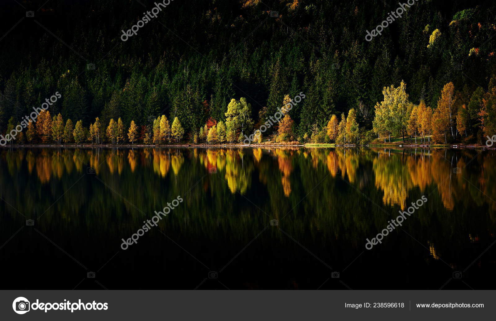 Autumn Landscape Mountains Trees Reflecting Water Ana's Lake Romania ...