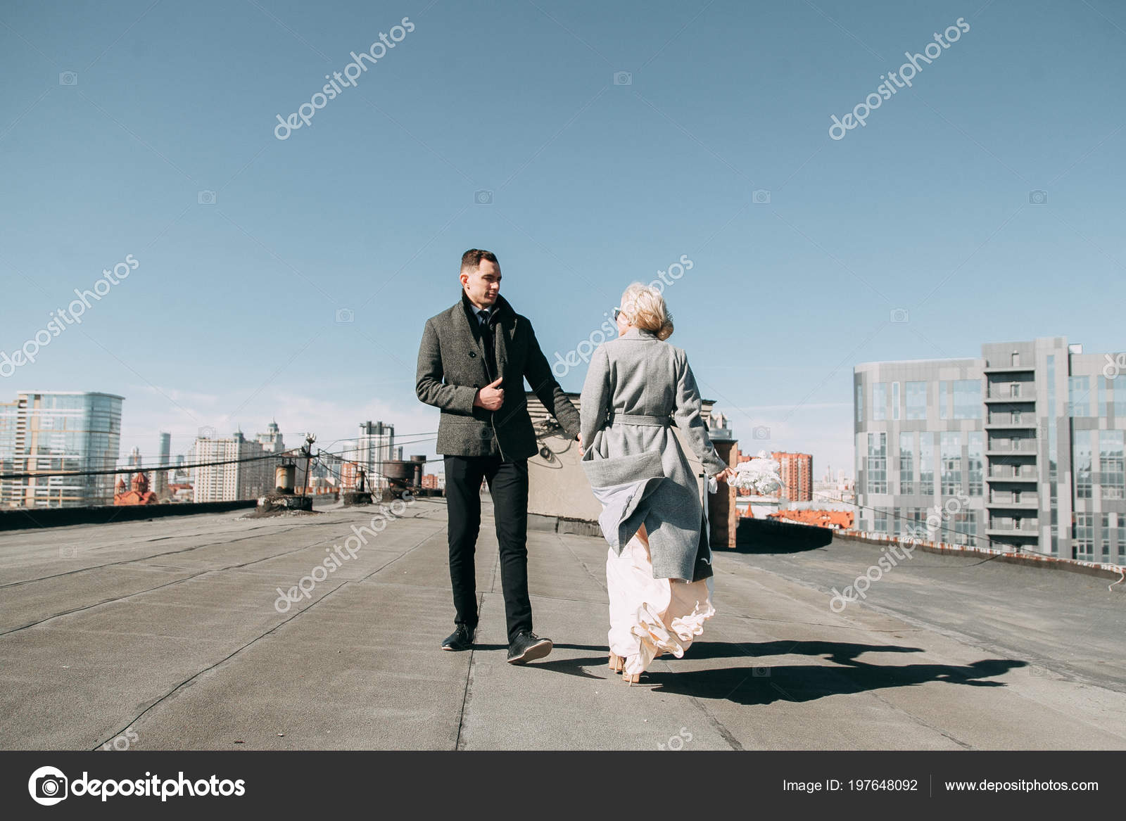 Pre Wedding Shooting Roof Building Street Happy Couple Laughing Hugging ...