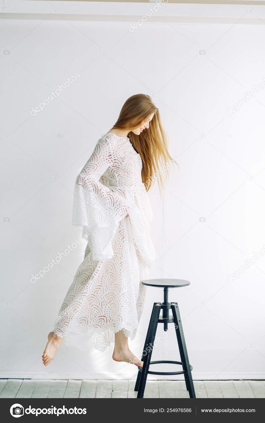 Beautiful Bride Sitting Chair White Studio Minimalistic Wedding ...