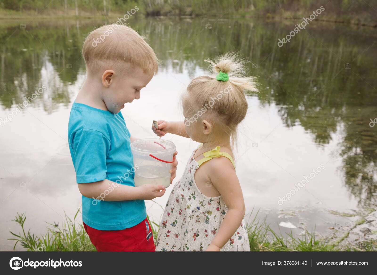 Children on a river in a forest catch fish — Stock Photo © OlgaFox ...