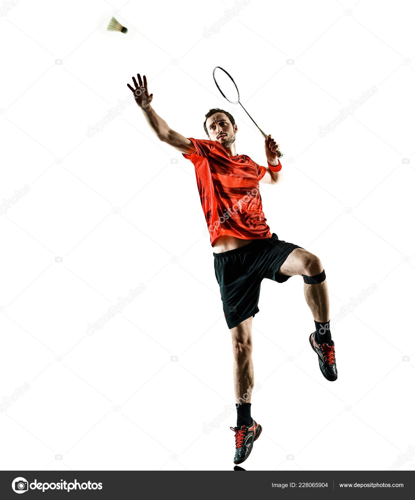 Badminton player man shadow silhouette isolated white backgroun — Stock ...