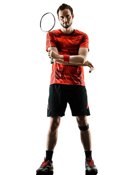 Badminton player man shadow silhouette isolated white backgroun — Stock ...
