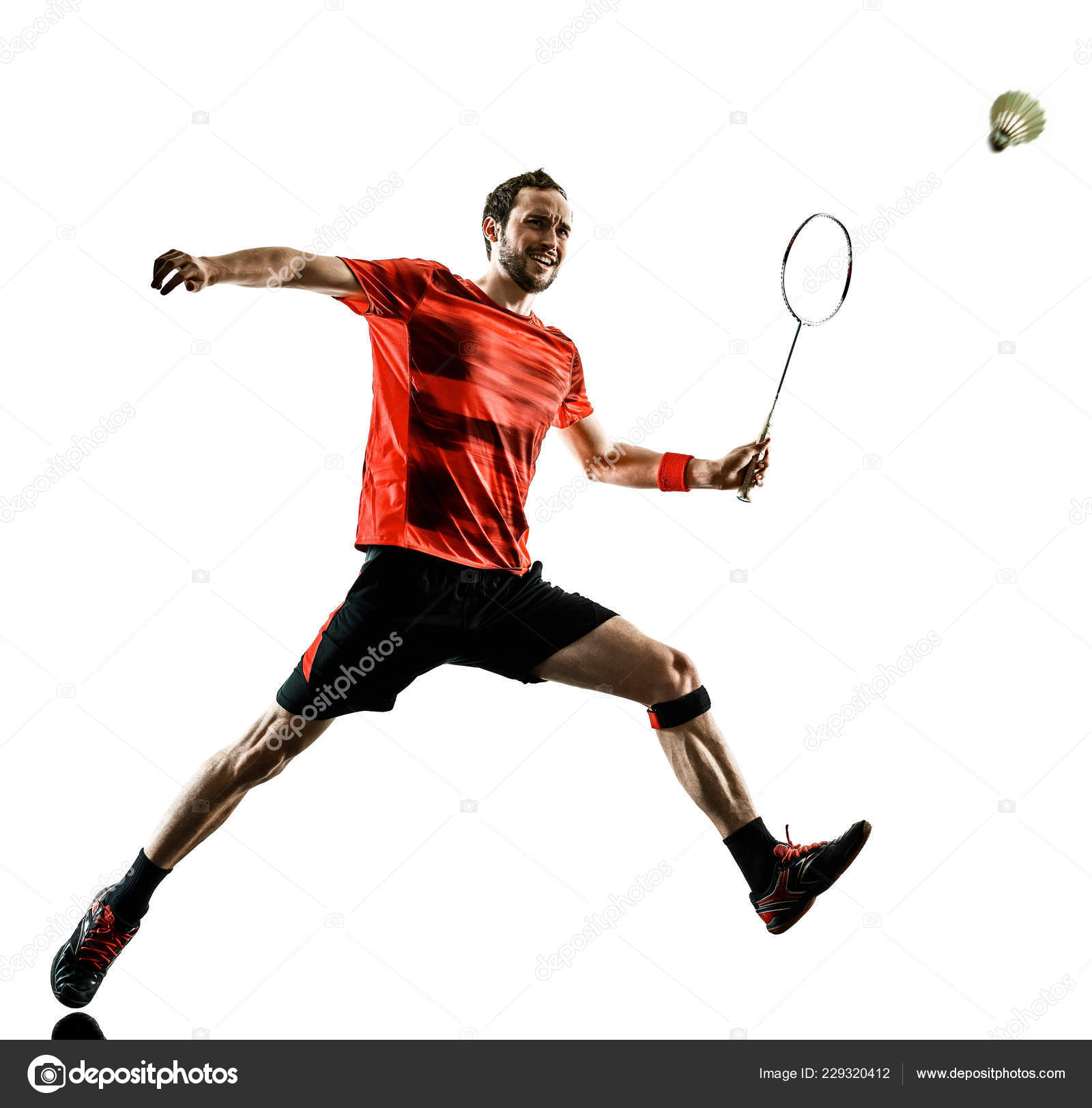 Badminton player man shadow silhouette isolated white backgroun Stock ...