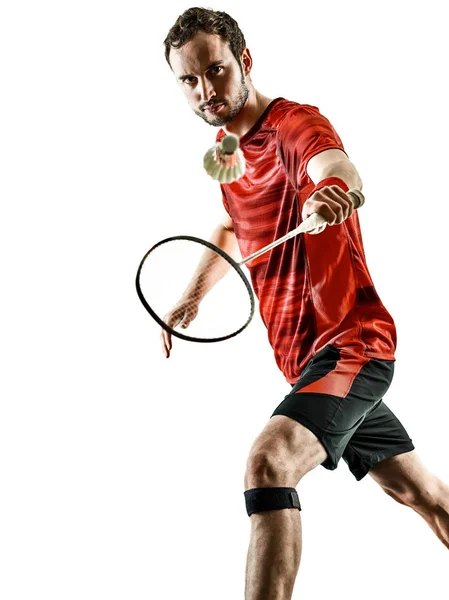 Badminton player man shadow silhouette isolated white backgroun Stock ...