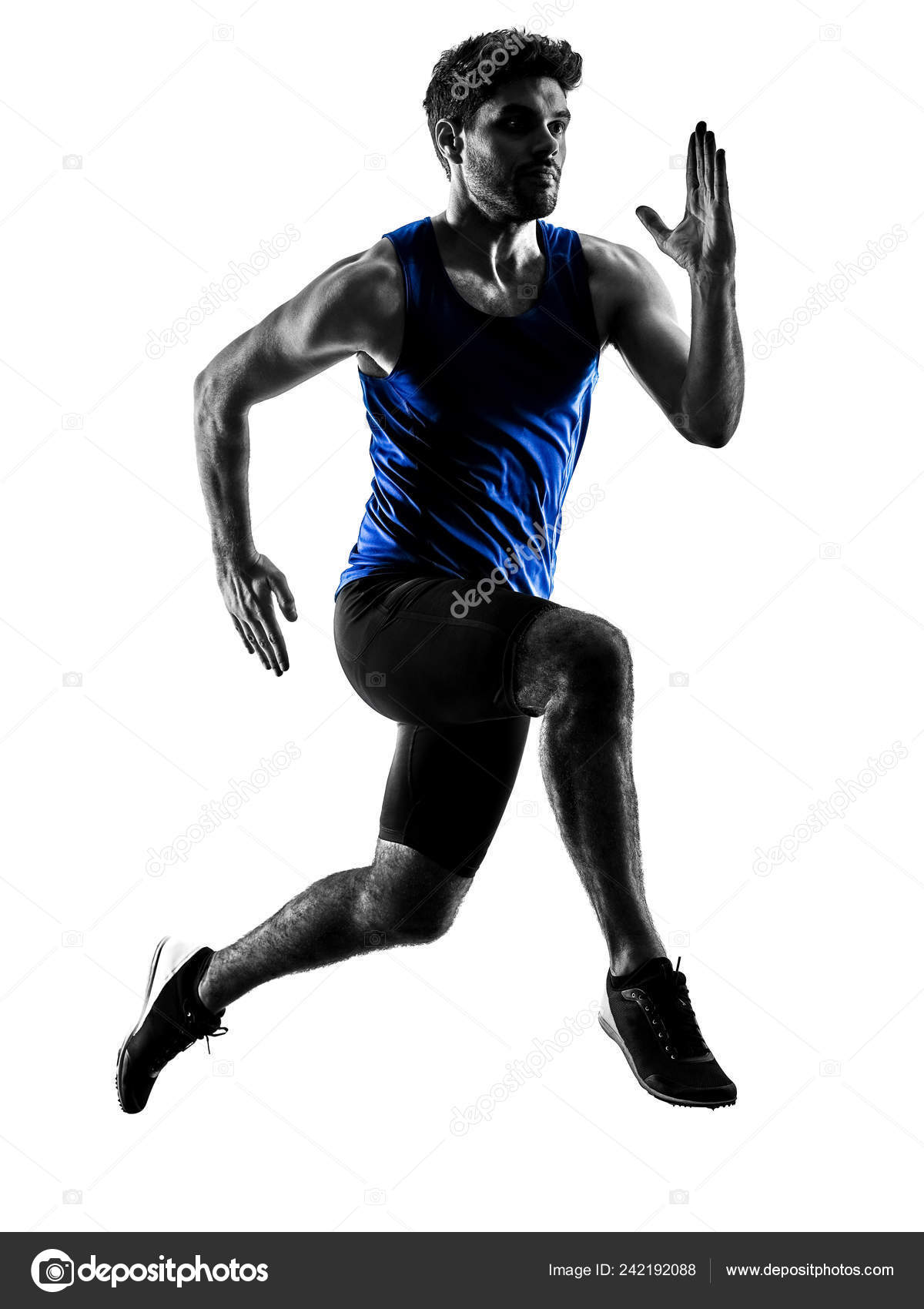 Runner sprinter running sprinting athletics man silhouette isola ...