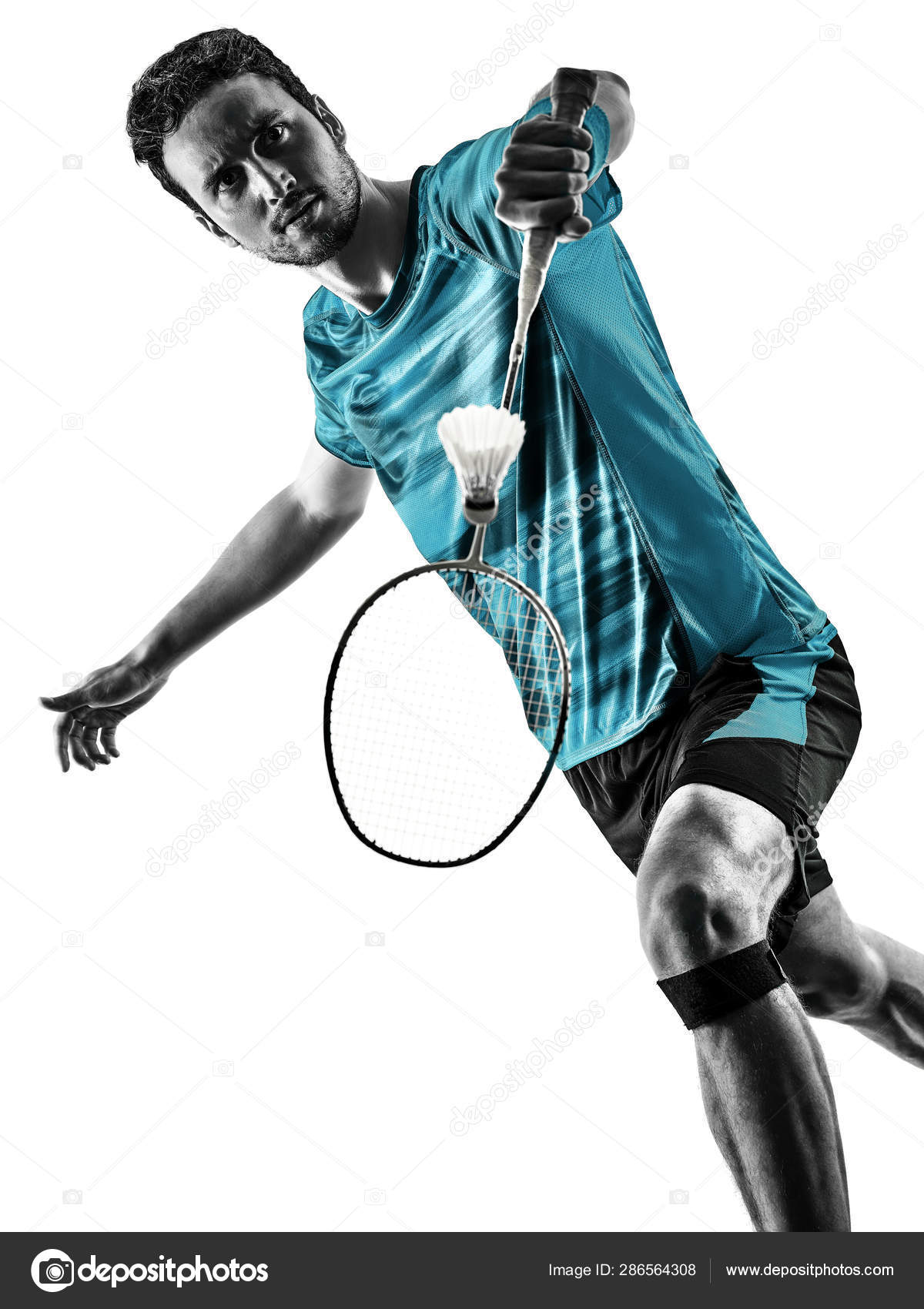 Badminton player man shadow silhouette isolated white background Stock ...