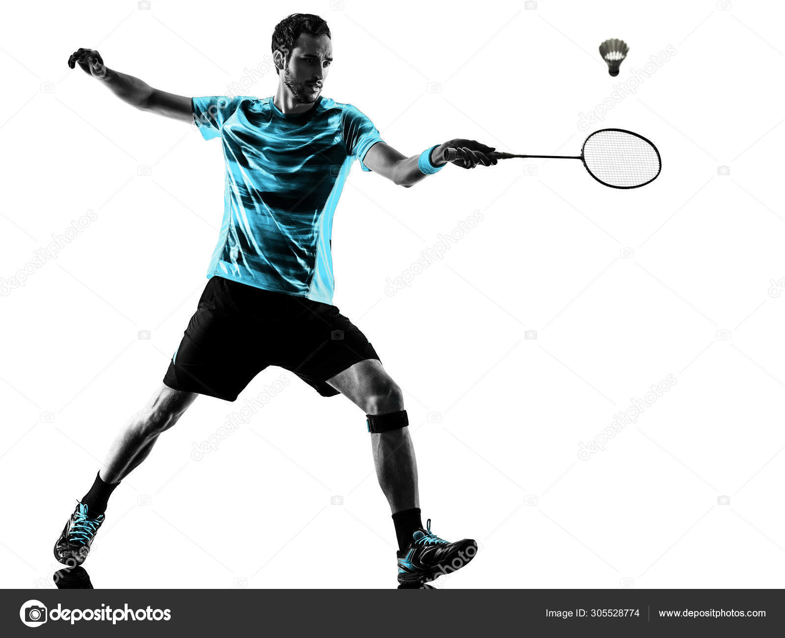 Badminton player man shadow silhouette isolated white background Stock ...