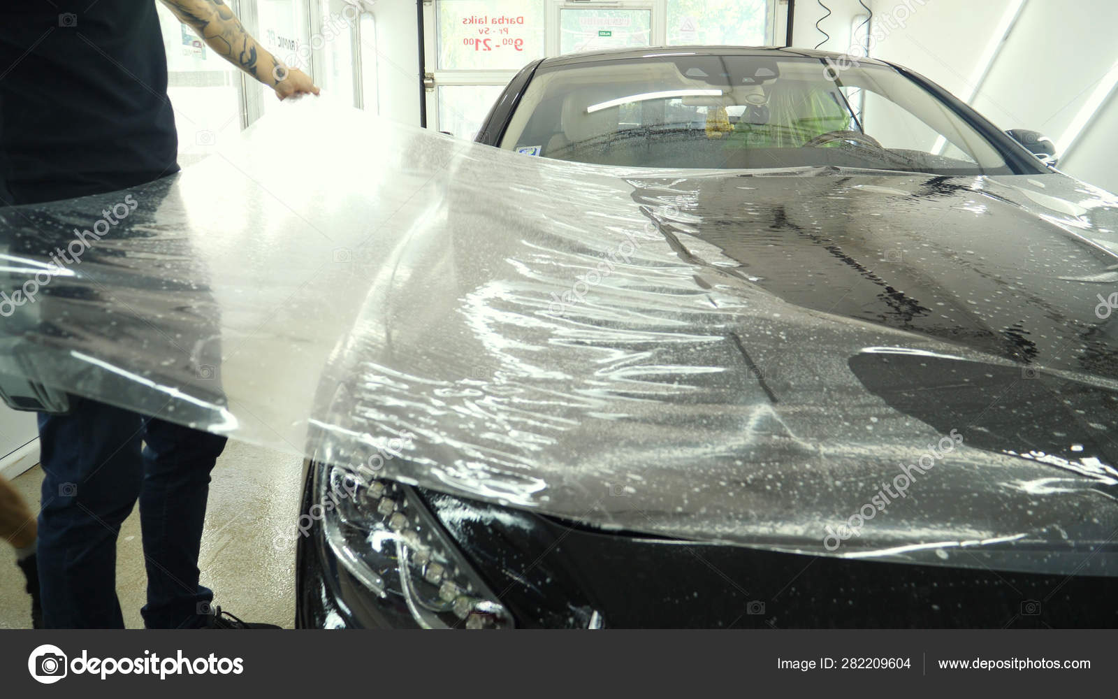 Close Ppf Installation Process Front Headlight Hood Ppf Paint ...