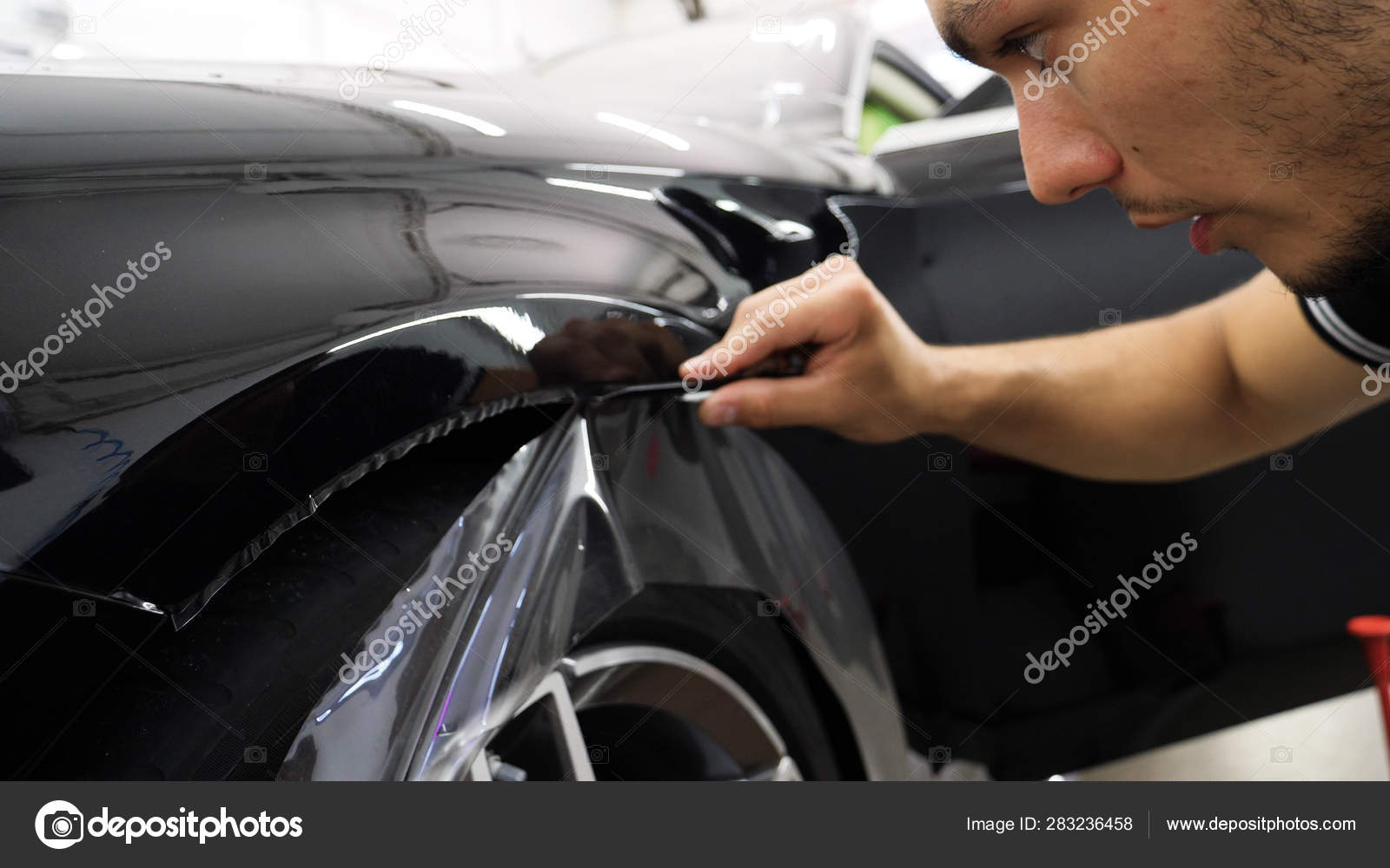 Close Ppf Installation Process Front Headlight Hood Ppf Paint ...