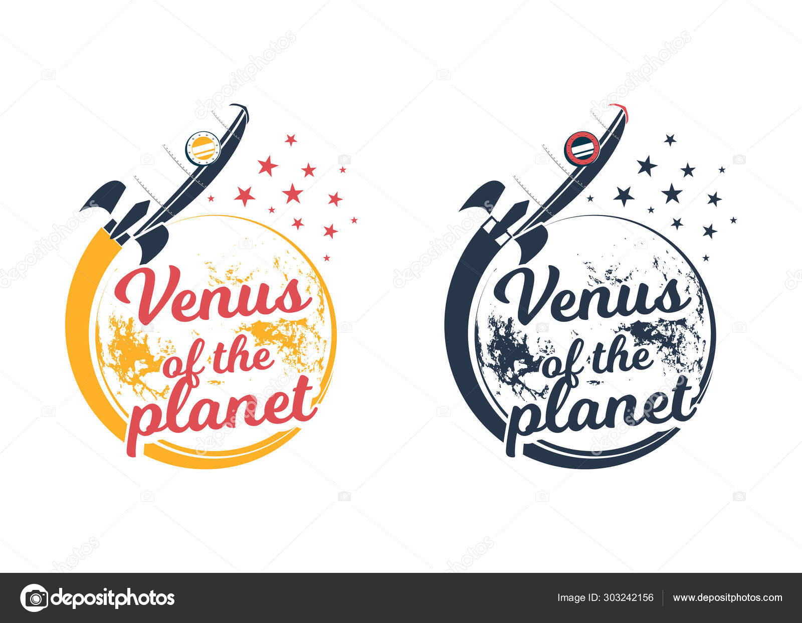 Space Rocket Flying Planet Venus Vector Vintage Emblem Icon Planet ...