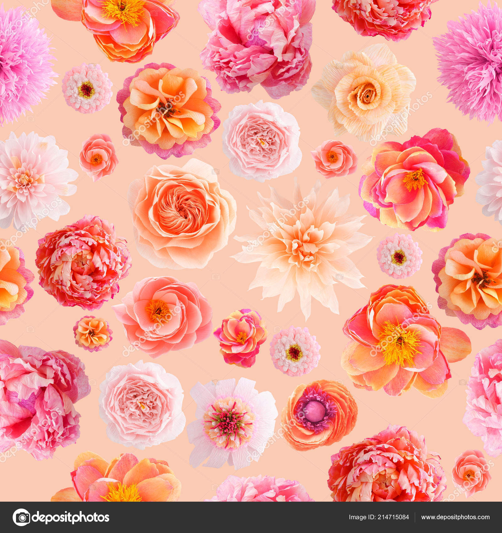 Crepe paper flower seamless pattern pastel colors Stock Photo by ...