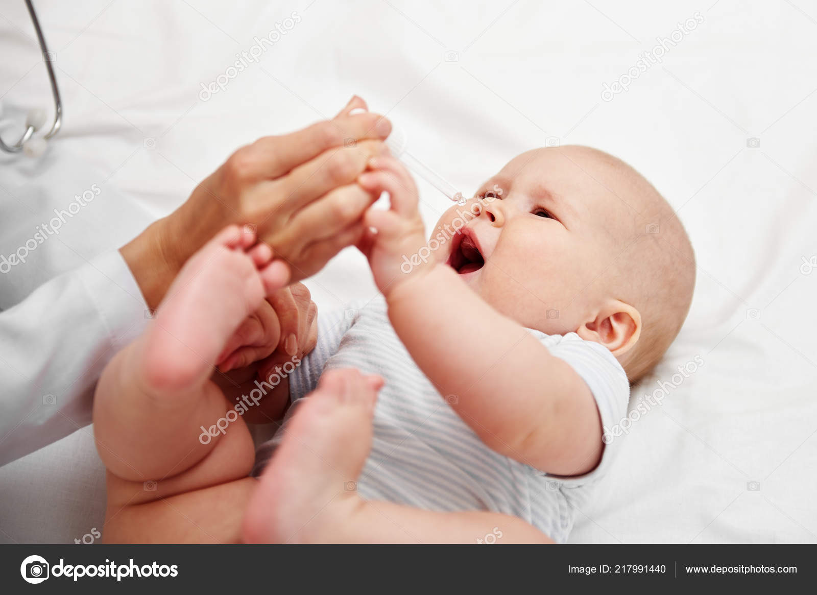 Portrait Crying Kid Getting Medical Drops Doctor Pediatrician Curing ...