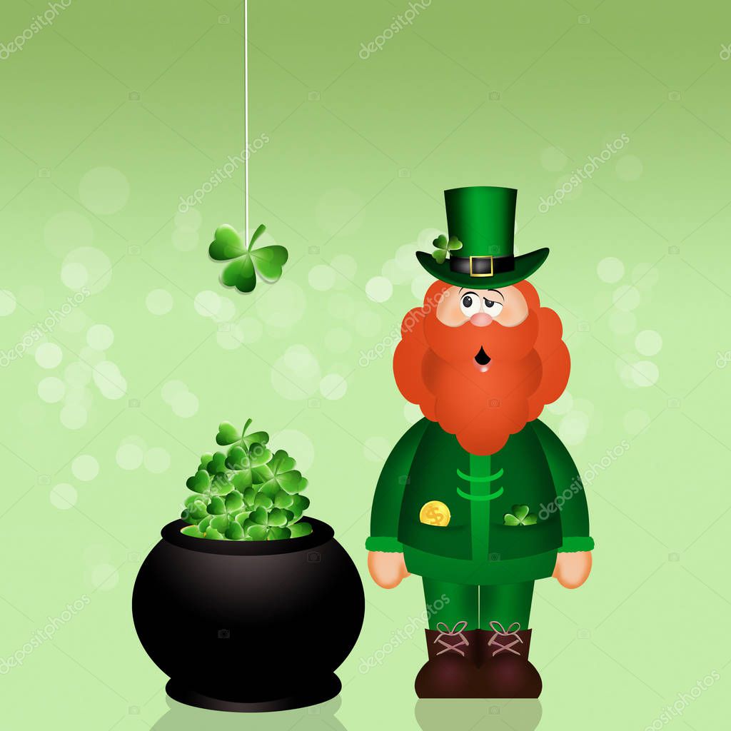 hombre con barba roja para el día de San Patricio con cuatro hojas en ...