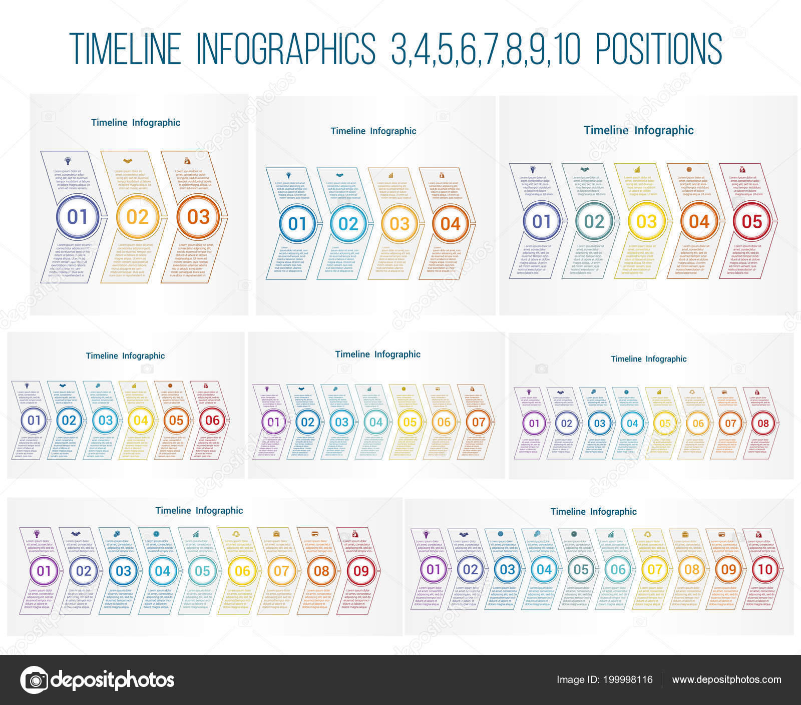 Set Templates Colorful Timelines Arrows Infographics Business ...