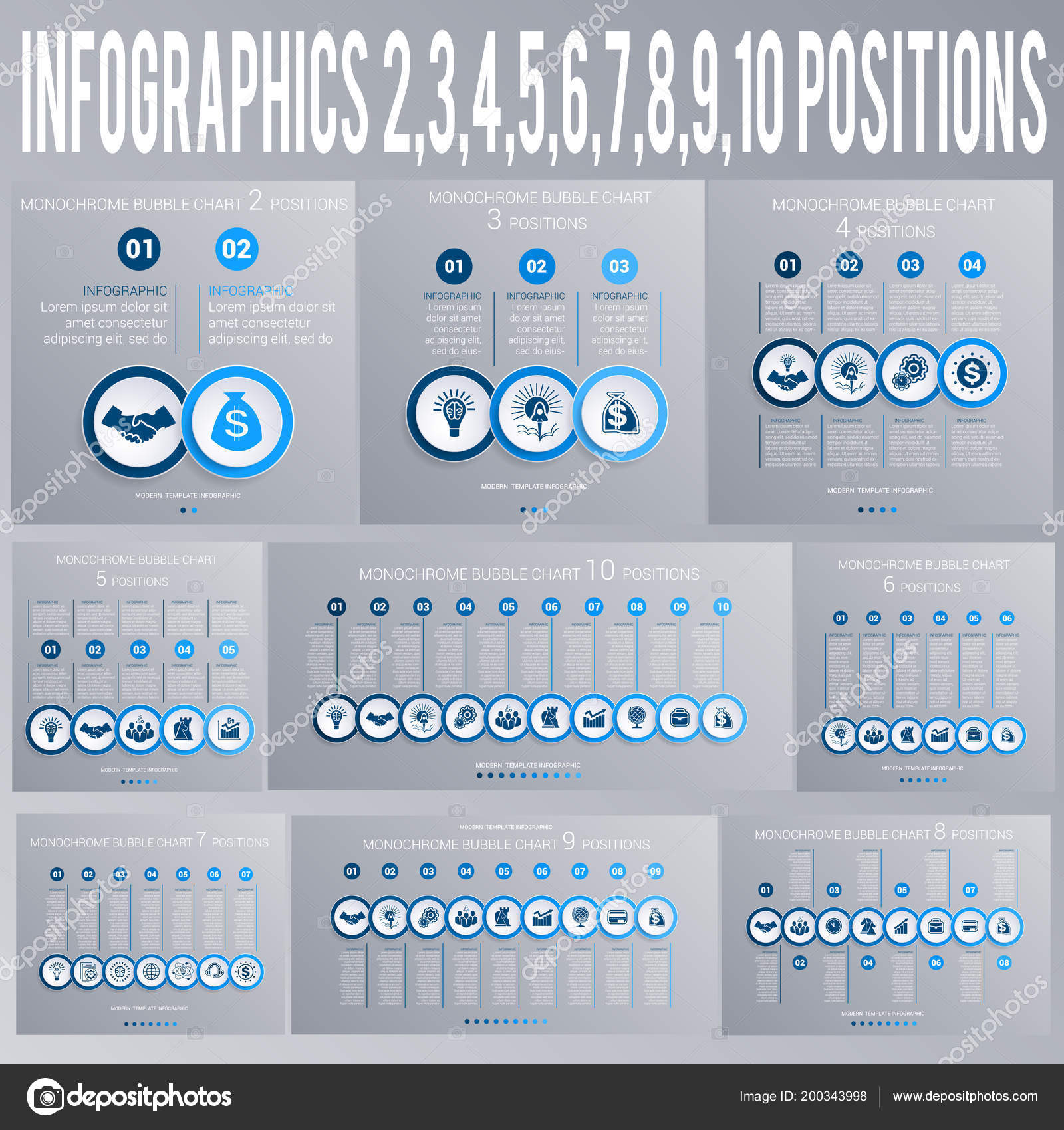 Infographic Monochrome Bubbles Chart Templates Positions Can Used ...