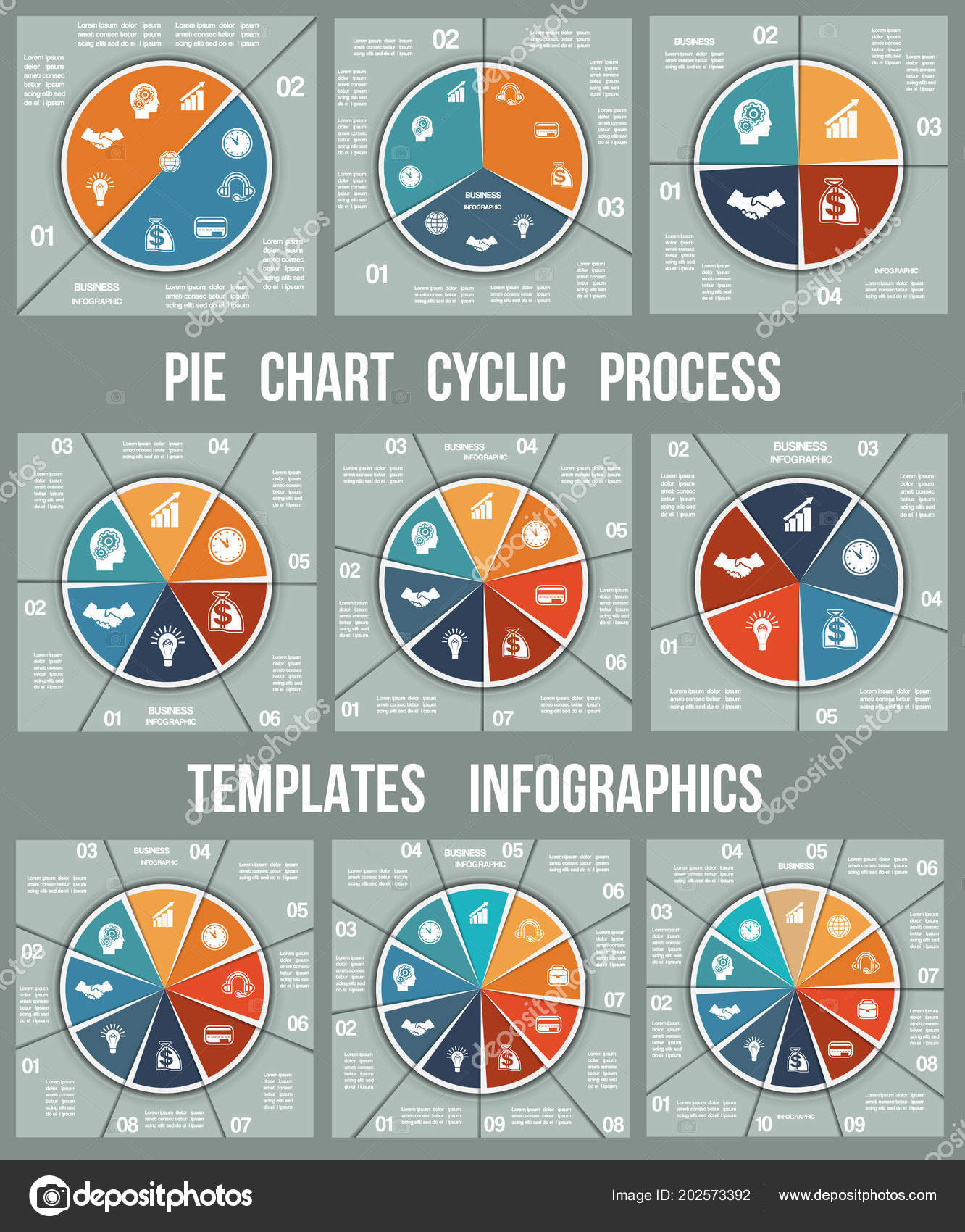 Colorful Pie Chart Cyclic Process Templates Infographics Templates ...