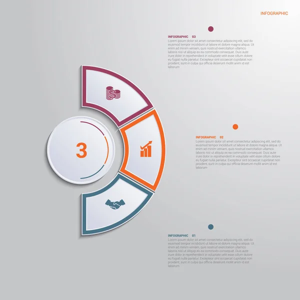 Plantilla para infografías con 3 posiciones de área de texto. diagrama con elementos ...