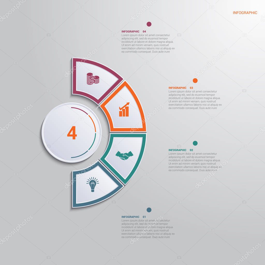 Plantilla para infograf as con 4 posiciones de rea de texto. diagrama con elementos multicolores ...